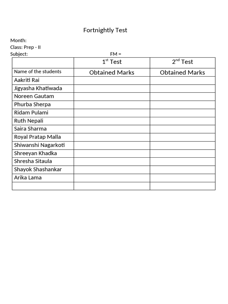 Prep II Student Assessment Records | PDF
