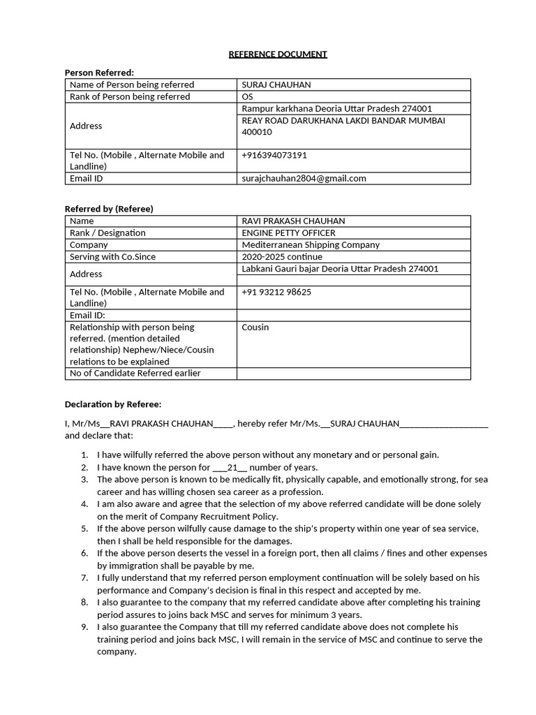 Referral Document for Suraj Chauhan | PDF