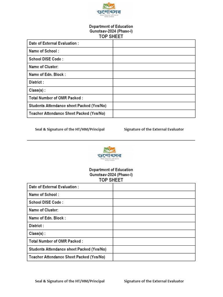 Gunotsav 2024 Evaluation Top Sheet | PDF