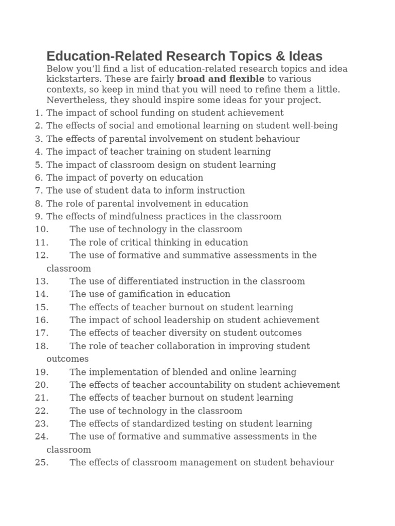 Education Research Topics Overview | PDF | Educational Assessment ...