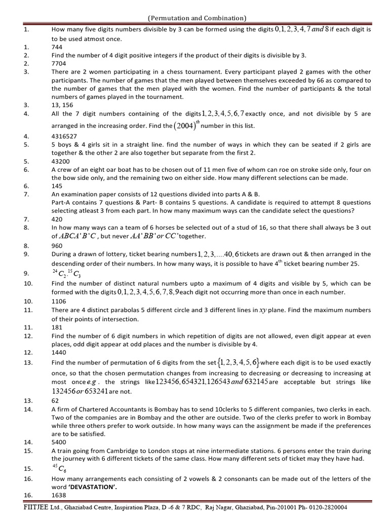 Permutation and Combination | PDF | Numbers | Consonant