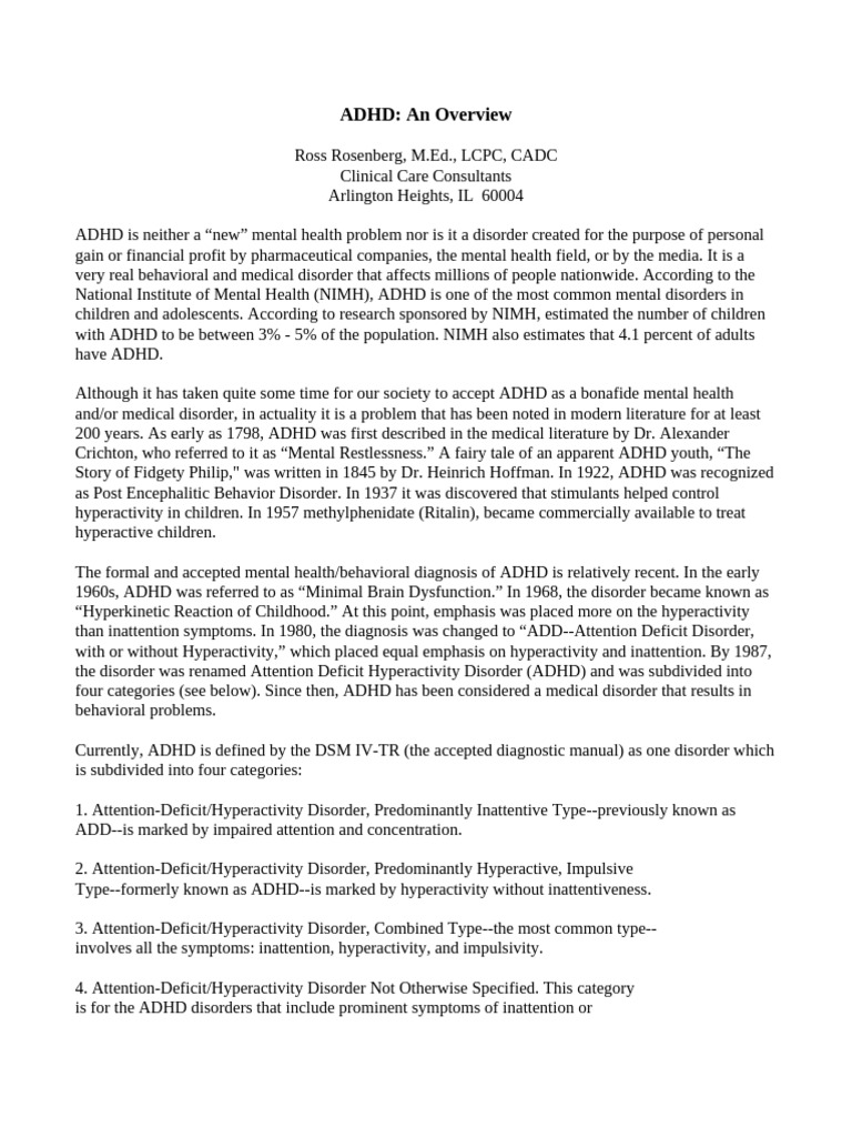 ADHD_An_Overview | PDF | Attention Deficit Hyperactivity Disorder | Mental Disorder