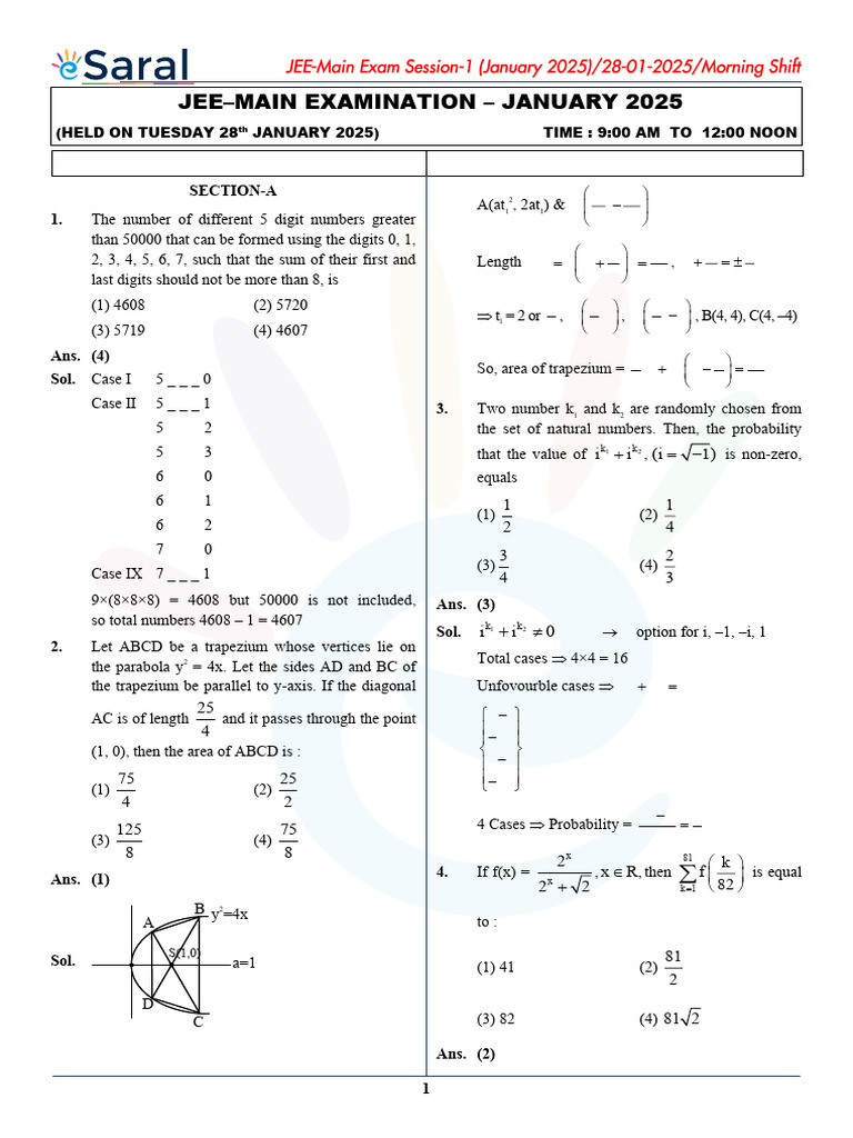131536 JEE Main 2025 Question Paper With Solution 28 Jan Shift 1 PDF ...
