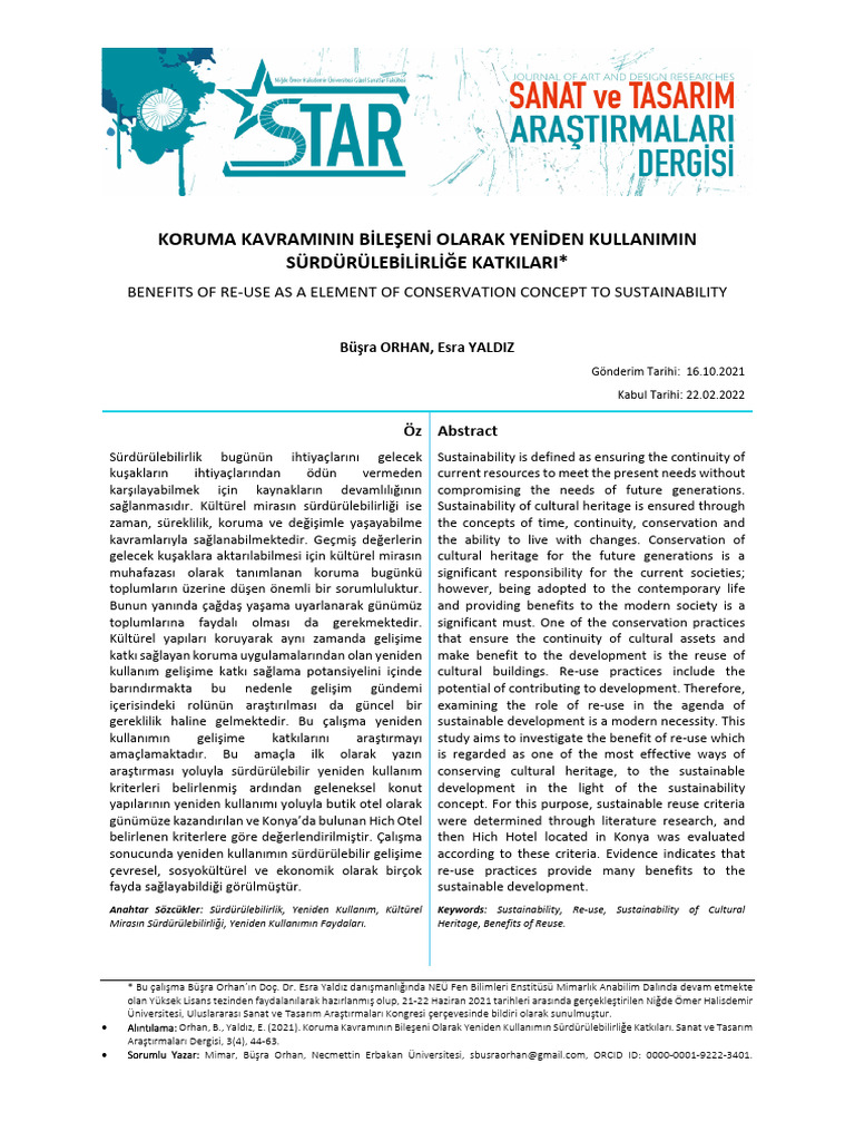 Koruma Kavram - N - N Bile - Eni Olarak Yeniden Kullan - M - N S - RD - R - Lebilirli - e Katk ...