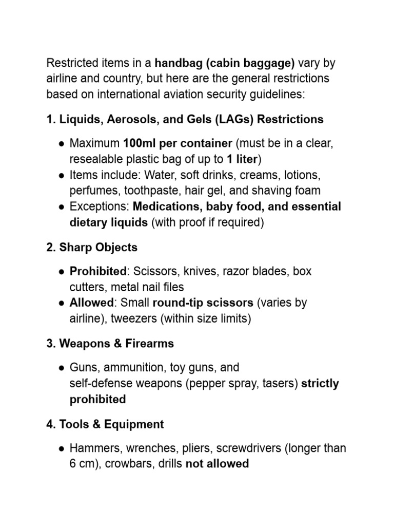 Restricted Articles in Hand Baggage and Checkin Luggage | PDF | Oxygen | Shaving
