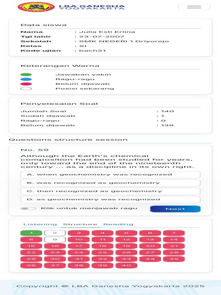 Ujian - LBA Ganesha Yogyakarta - Ganesha | PDF