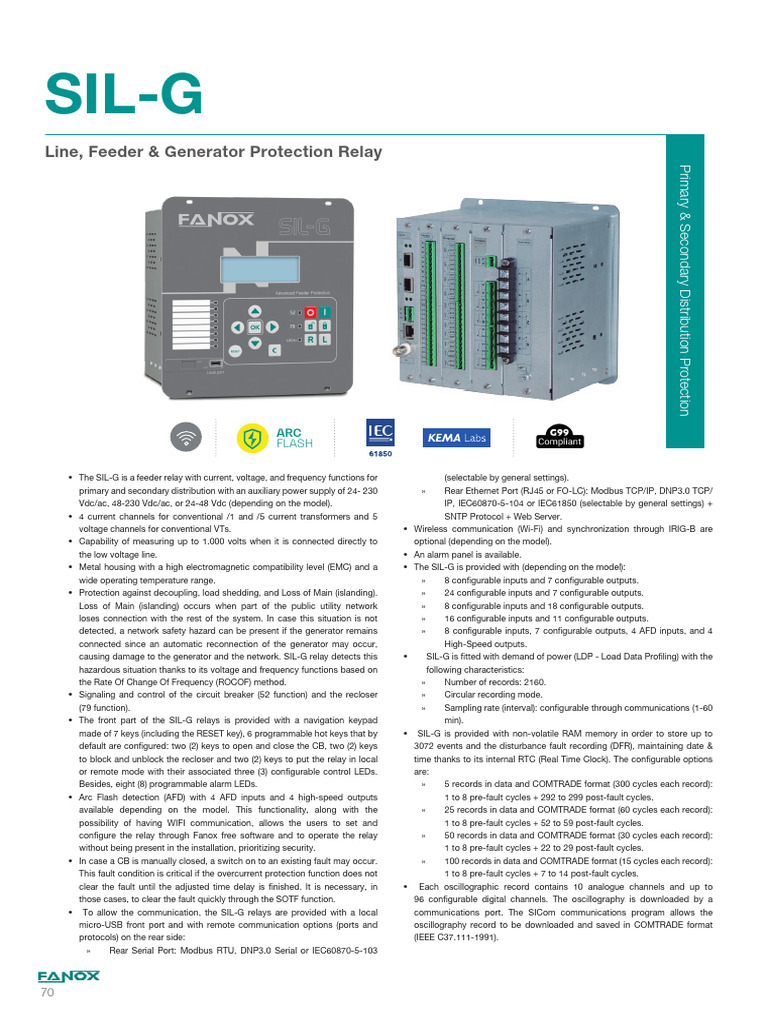 SIL-G Feeder Protection Relay Overview | PDF | Relay | Alternating Current