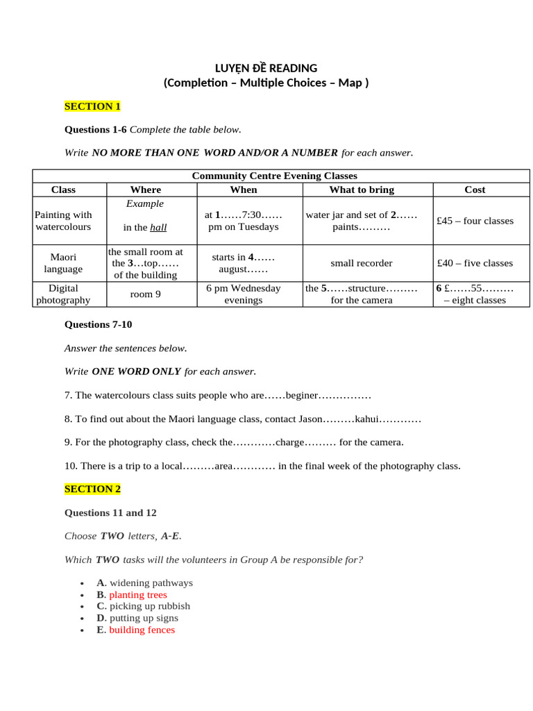 Community Centre Evening Classes Overview | PDF