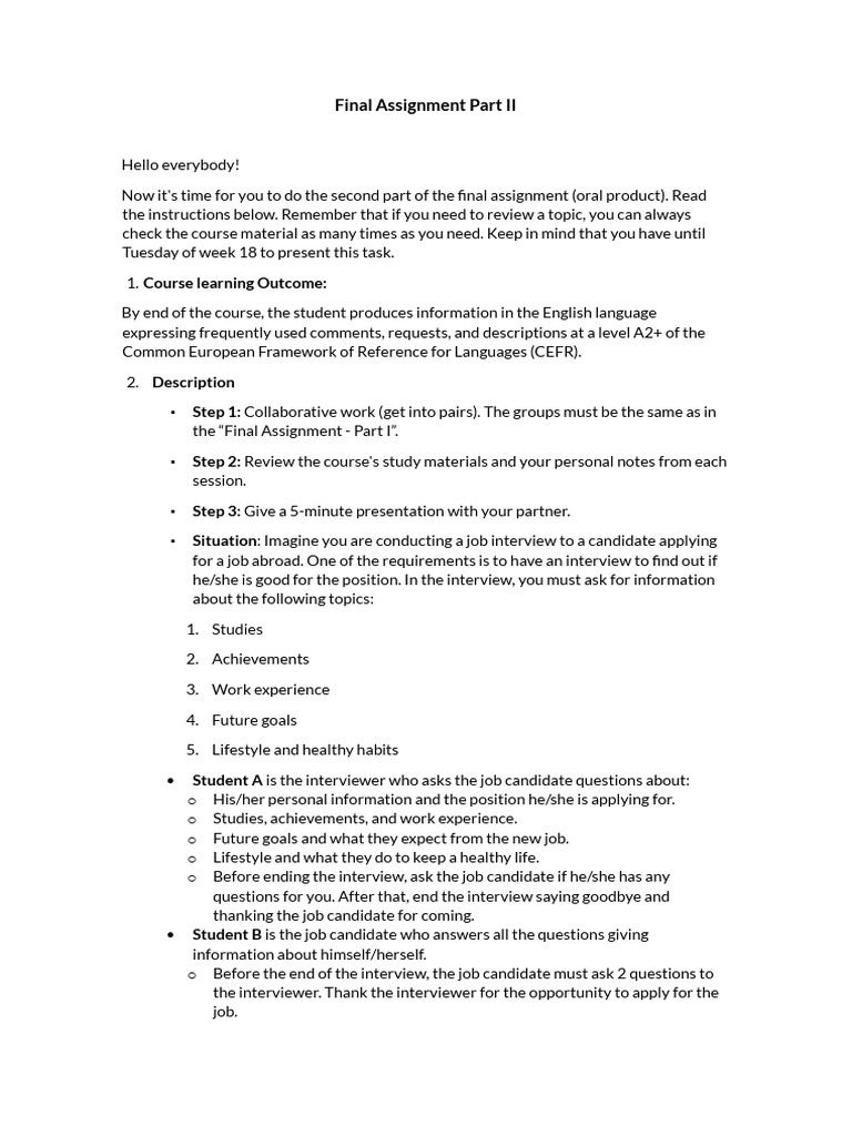 Week 18 - Instructions - Task - Final Asignment II | PDF | Human Communication | Linguistics