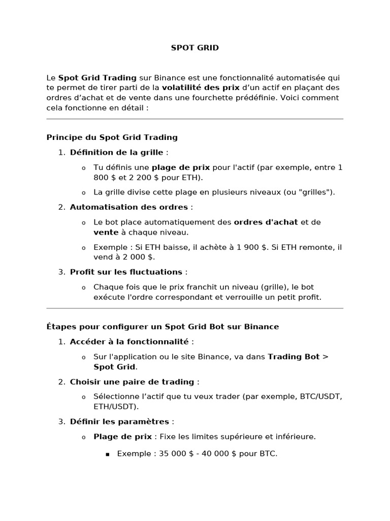 Guide du Spot Grid Trading sur Binance | PDF | Opérateur de marché ...