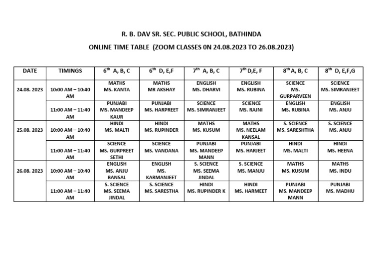 Online Timetable 1 | PDF