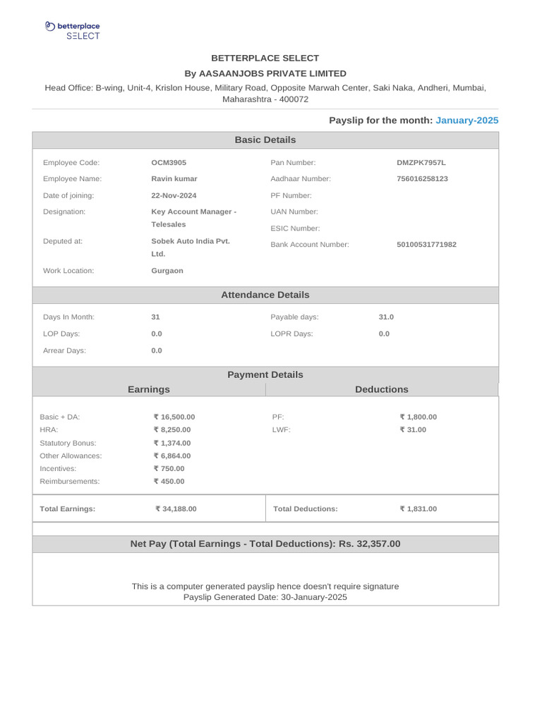Payslip January-2025 | PDF