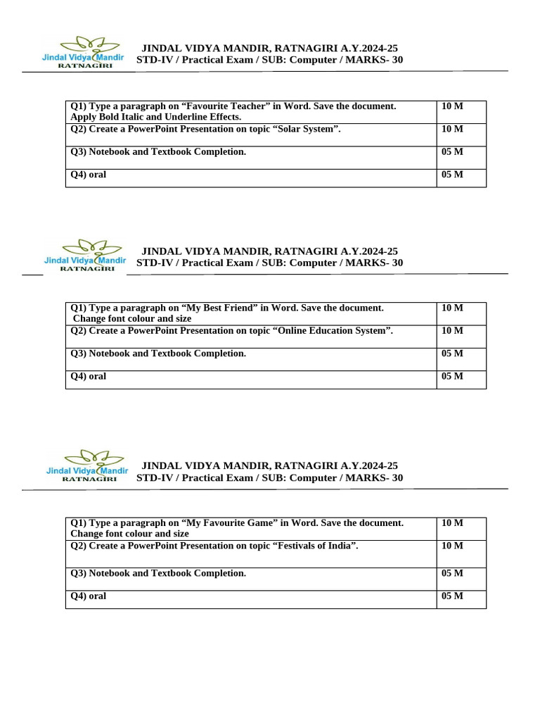 Class IV Practical QP | PDF | Communication Design | Graphic Design