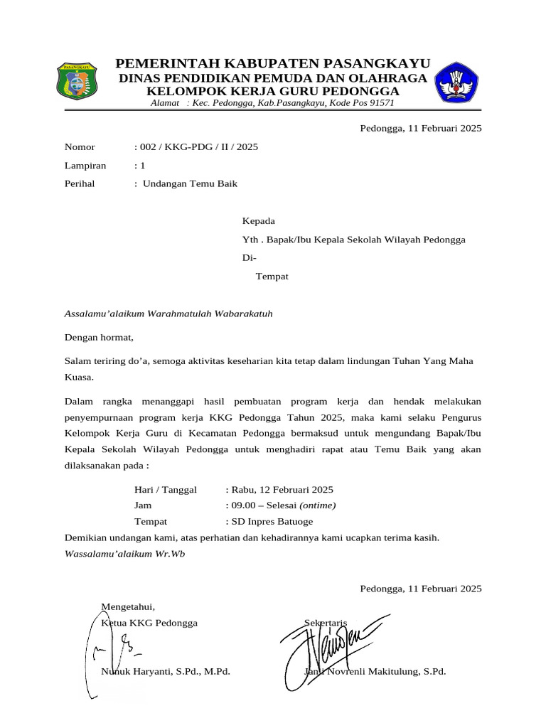 Undangan Temu Baik KKG Pedongga | PDF