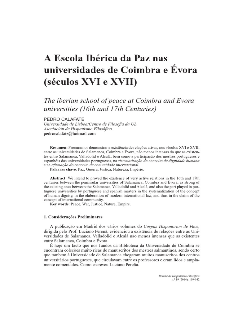 A Escola Iberica Da Paz Nas Universidades de Coimbra e Evora Seculos Xvi e Xvii 1047745 | PDF ...