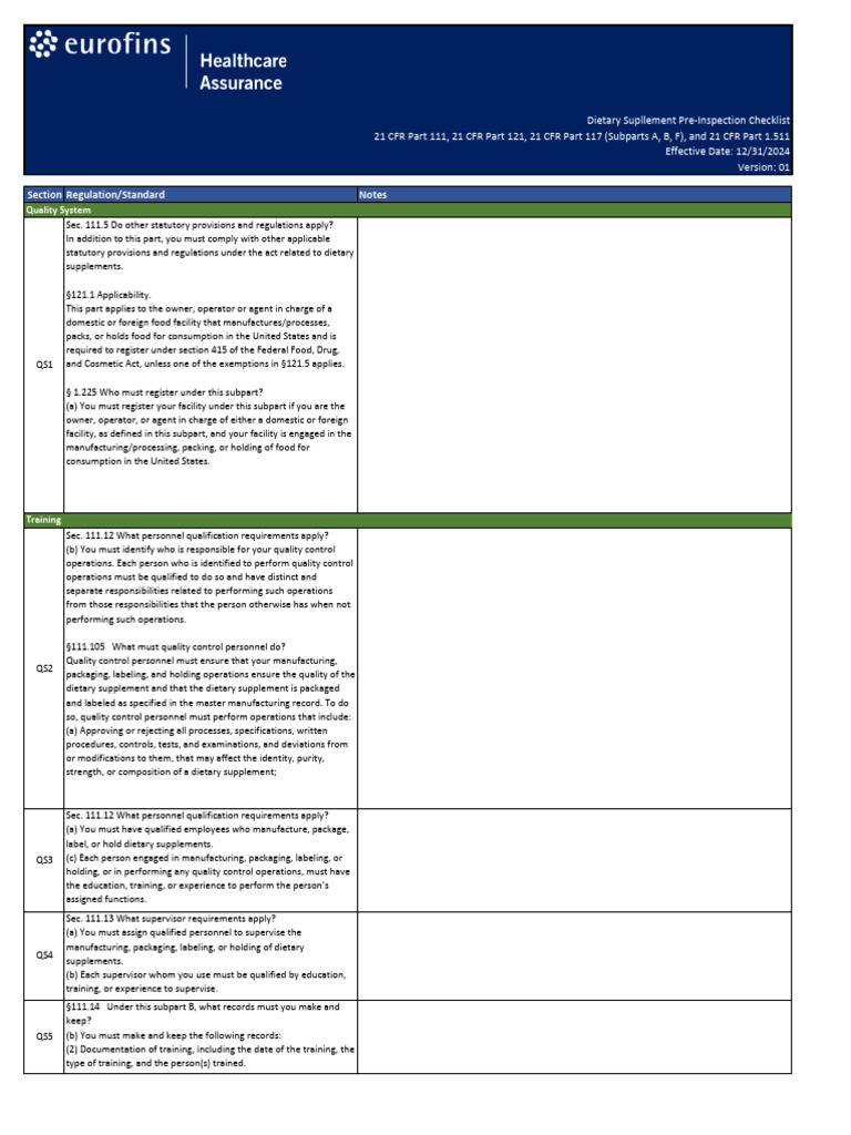 Dietary Supplement Compliance Checklist | PDF | Backup