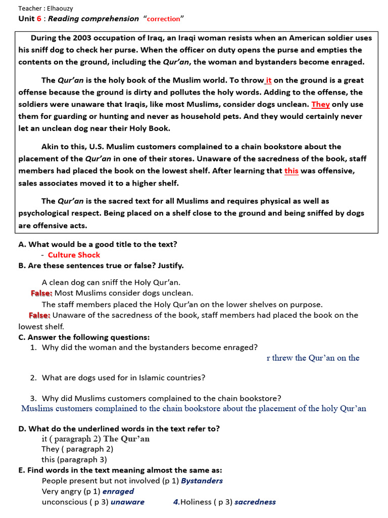 UNIT 6 Reading Correction (1) | PDF | Quran | Islam