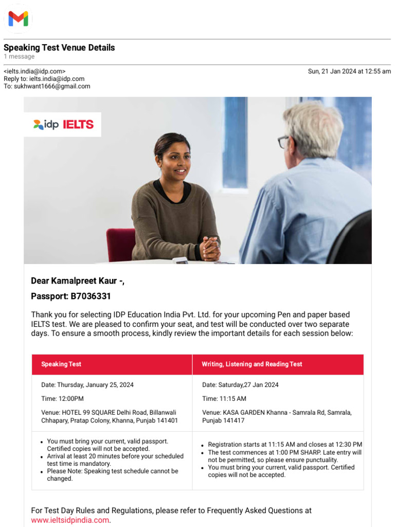IELTS Speaking Test Venue Details | PDF