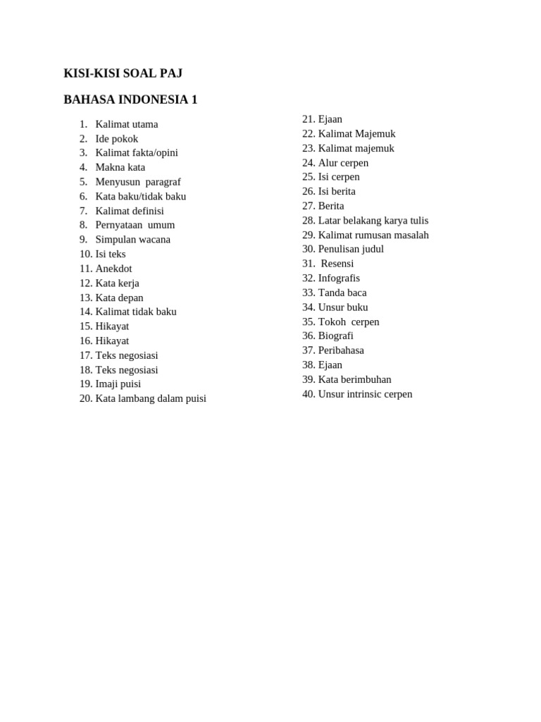 Kisi-Kisi Paj 2024 Bin 1 | PDF