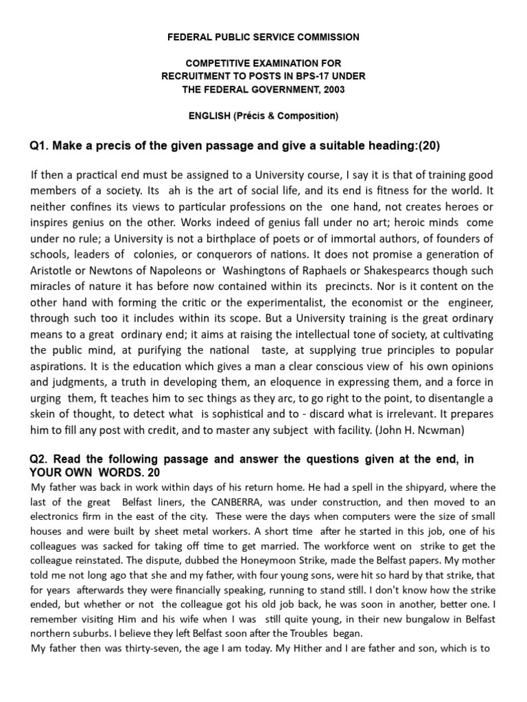 Precis & Composition Past Paper 2003 - Shahzeb Khalil | PDF