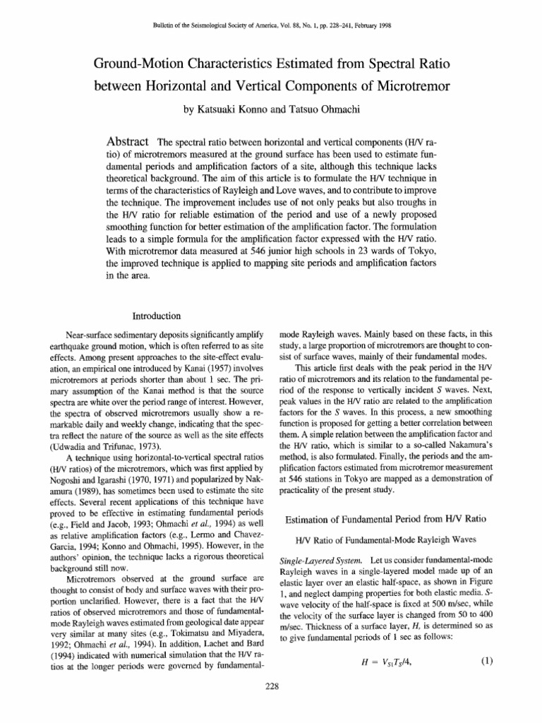 H/V Ratio Method for Microtremor Analysis | PDF