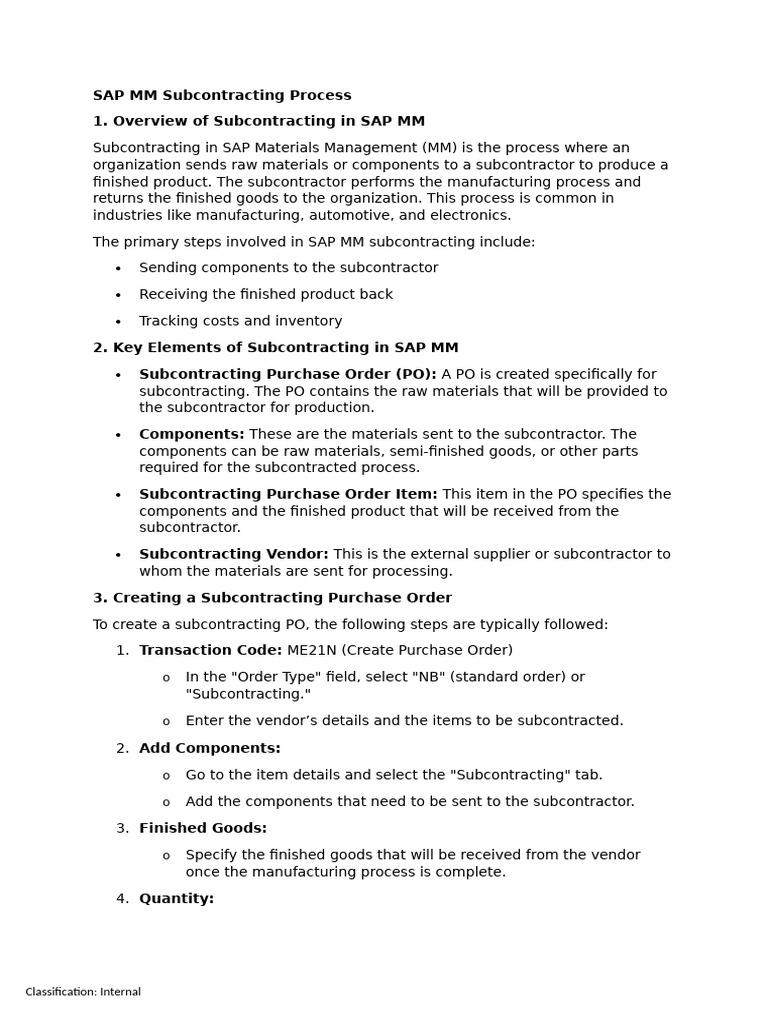 SAP MM Subcontracting Process | PDF | Subcontractor | Receipt