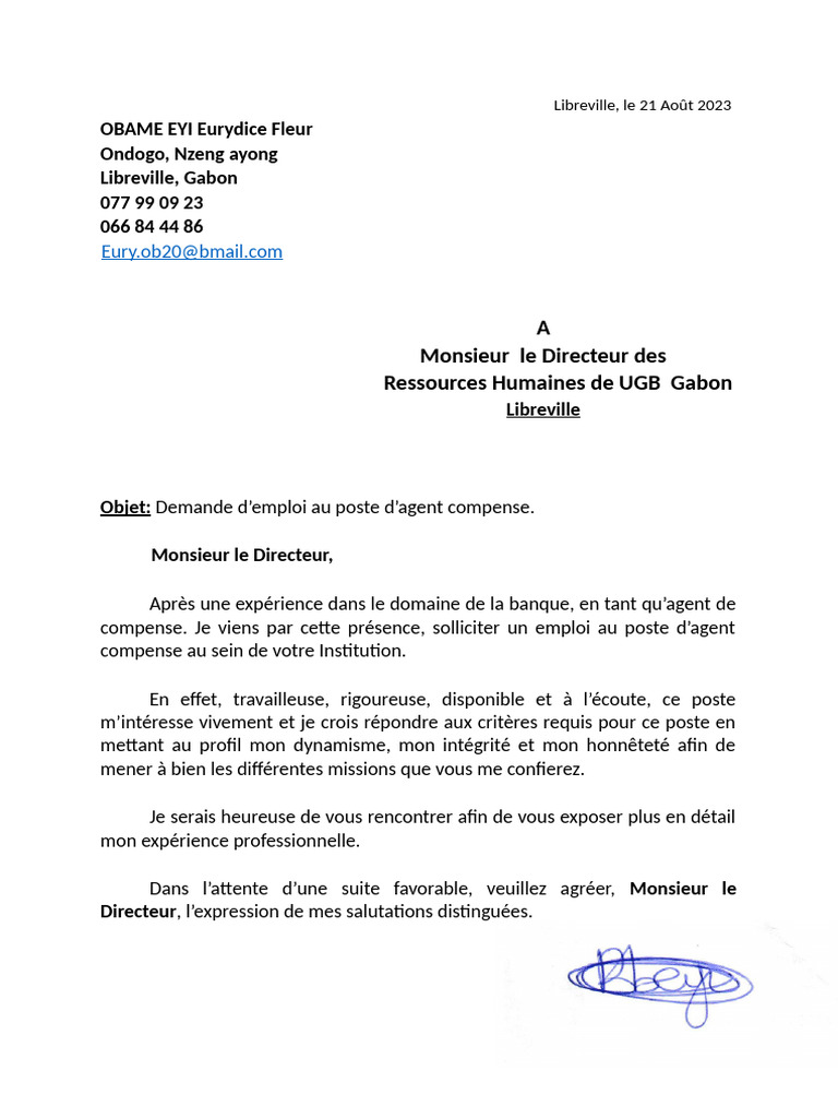Demande d'emploi à UGB Gabon | PDF