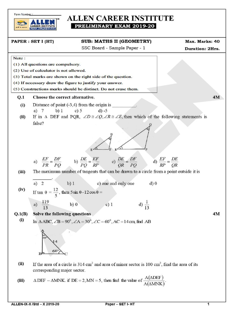 STD 10th-Prelim-Geometry-Set ... - Geometry - SSC - Board - 10th ...