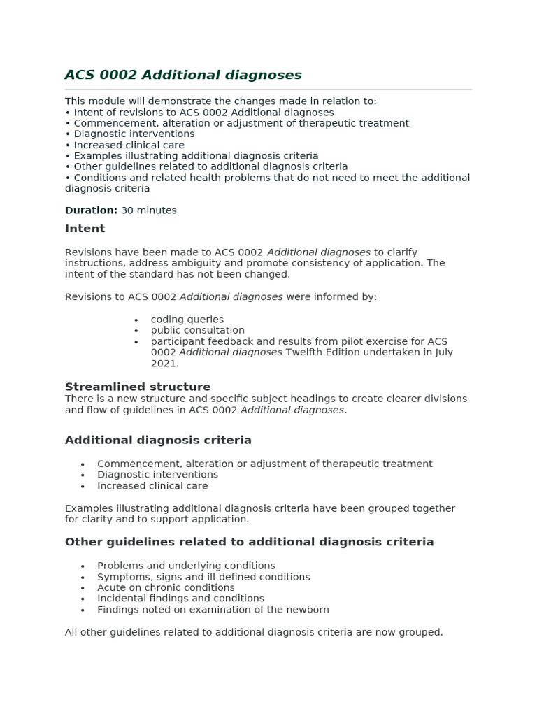 ACS 0002 Additional Diagnoses Revisions | PDF | Medical Diagnosis ...