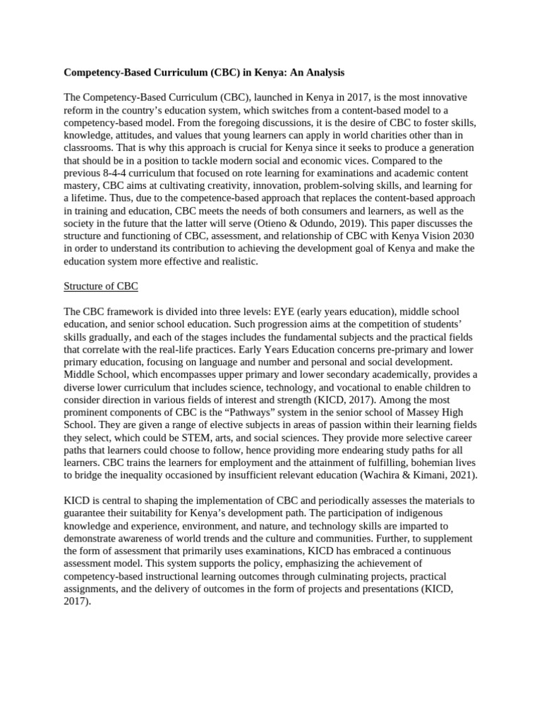 Kenya's Competency-Based Curriculum | PDF | Educational Assessment | Teachers