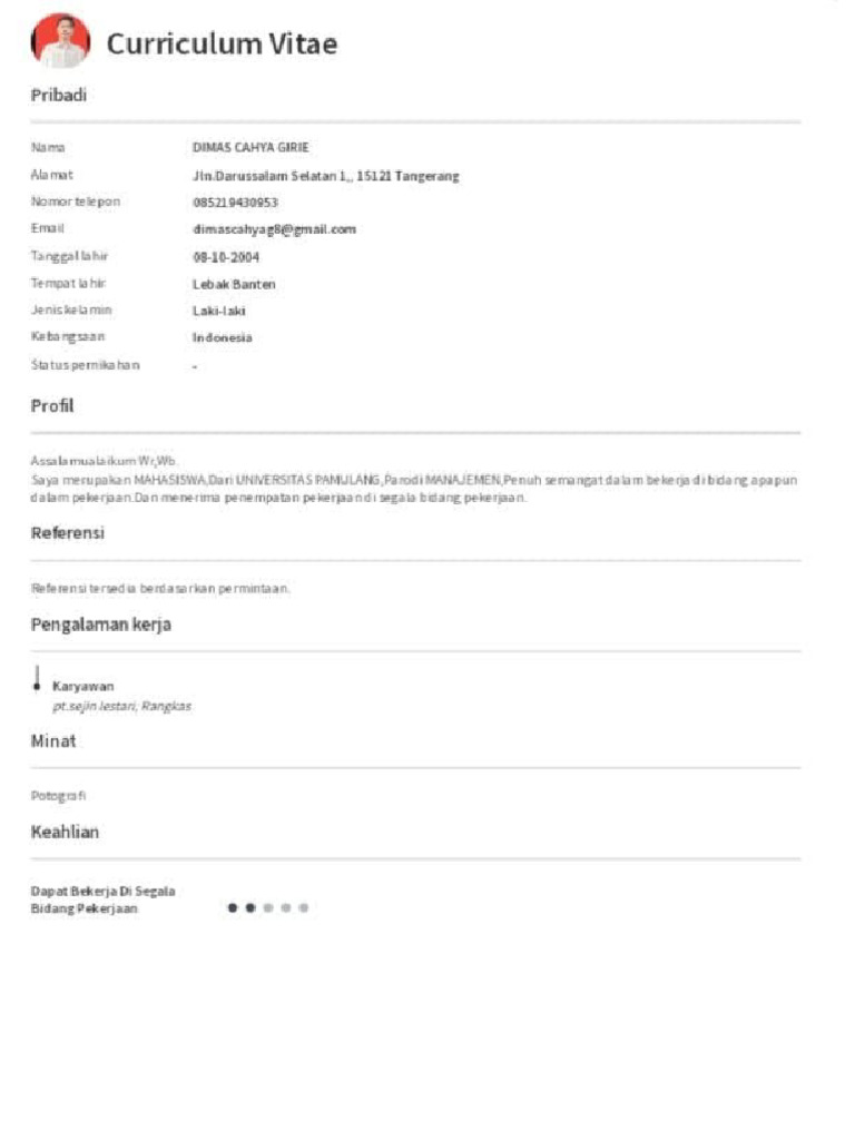 CV Lamaran Pekerjaan | PDF
