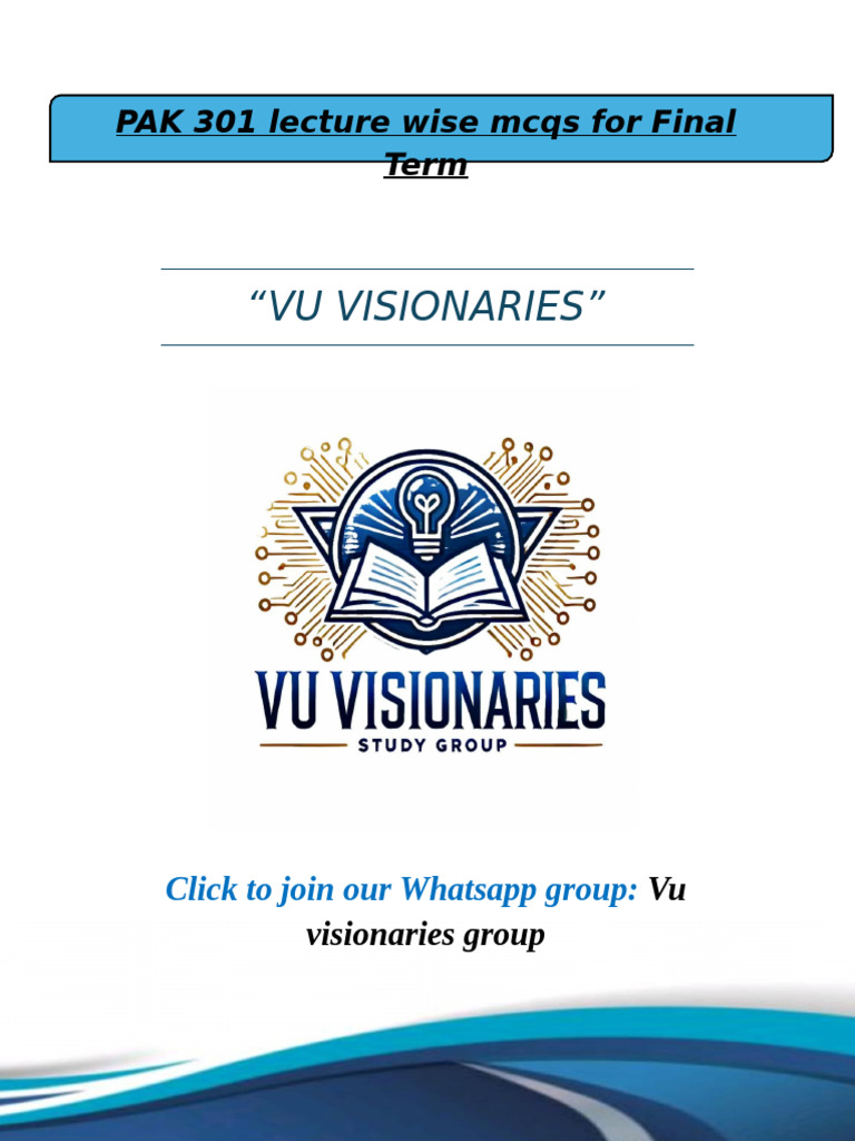 Pak301 Midterm Lecture Wise Mcqs by VU VISIONARIES | PDF