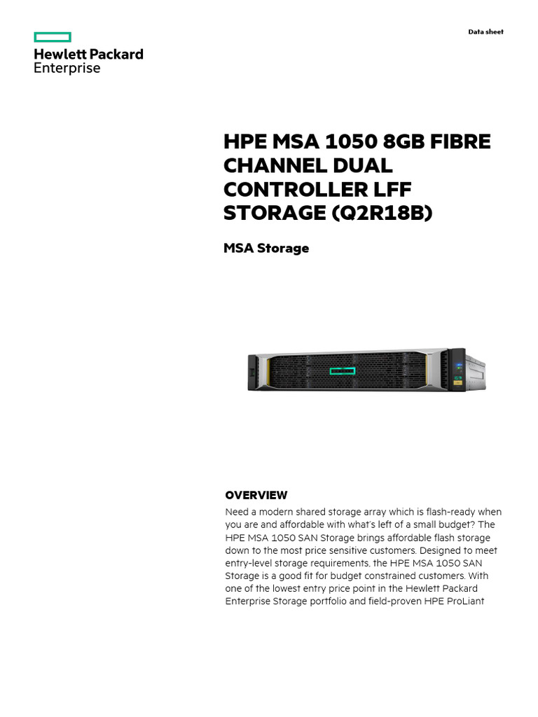 Hpe Msa 1050 8gb Fibre Channel Dual Controller LFF Storage Data Sheet ...