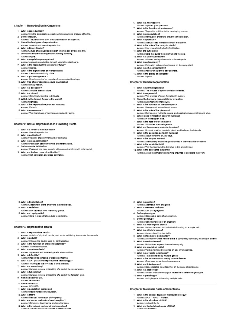 Biology Viva Questions Class 12 | PDF | Dna | Sexual Reproduction