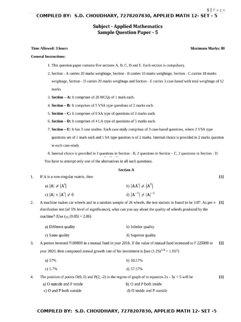 Applied Math Class 12 Cbse Q Set - 05 | PDF | Interest | Economies