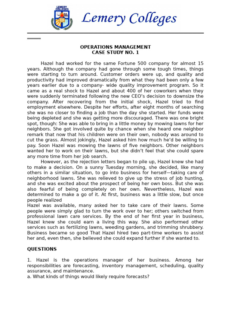 Operations Management Case Study | PDF | Lawn