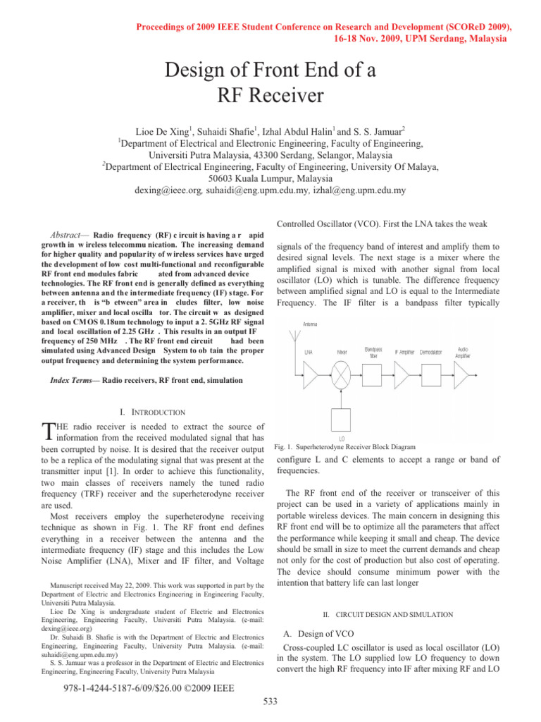 Design Of Front End Of A Rf Receiver Pdf Capacitor