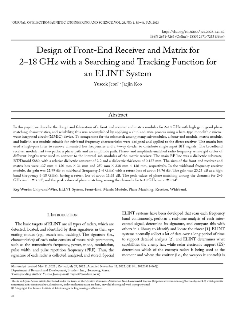 Design of Front-End Receiver and Matrix For 2-18 GHZ ELINT System | PDF ...