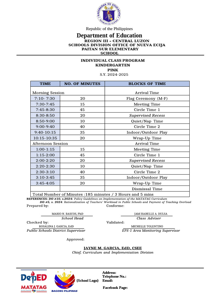 Kindergarten to Grade 4 Class Program 2024-2025 | PDF | Learning ...