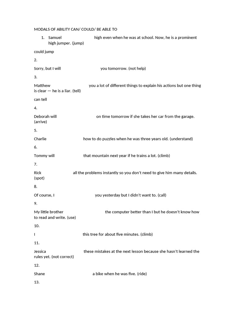 Modals of Ability: Can/Could Exercises | PDF