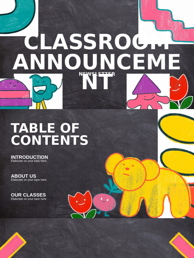 Animated Chalkboard Classroom Announcement Newsletter Presentation | PDF