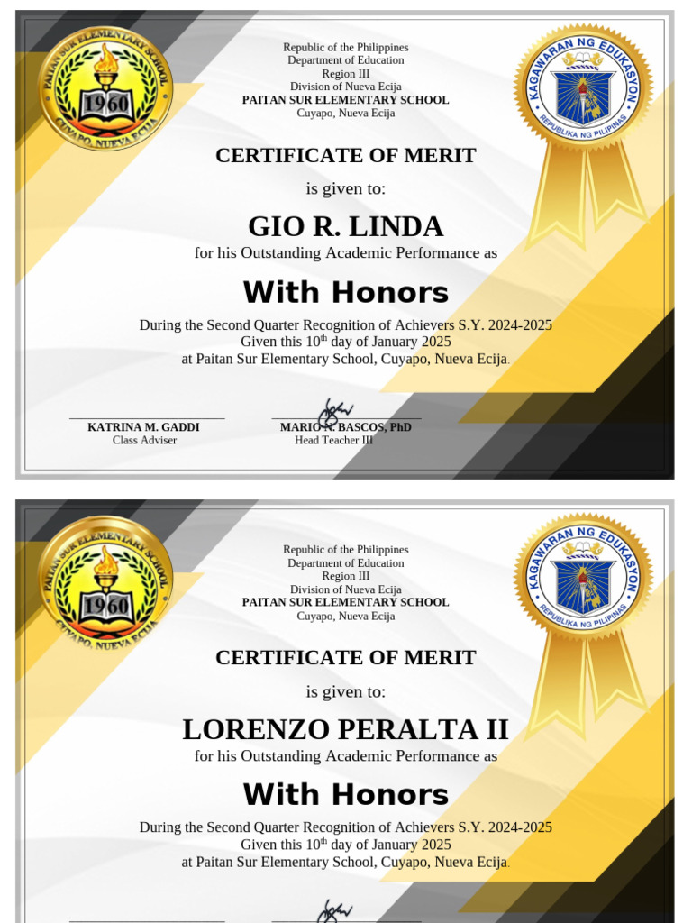 Awarding of Honors 2nd Quarter | PDF | Philippines