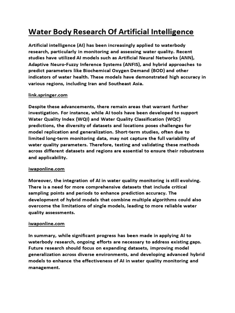 Water Body Research of Artificial Intelligence 1 | PDF | Intelligence ... Water Body Research of Artificial Intelligence 1 | PDF | Intelligence ...