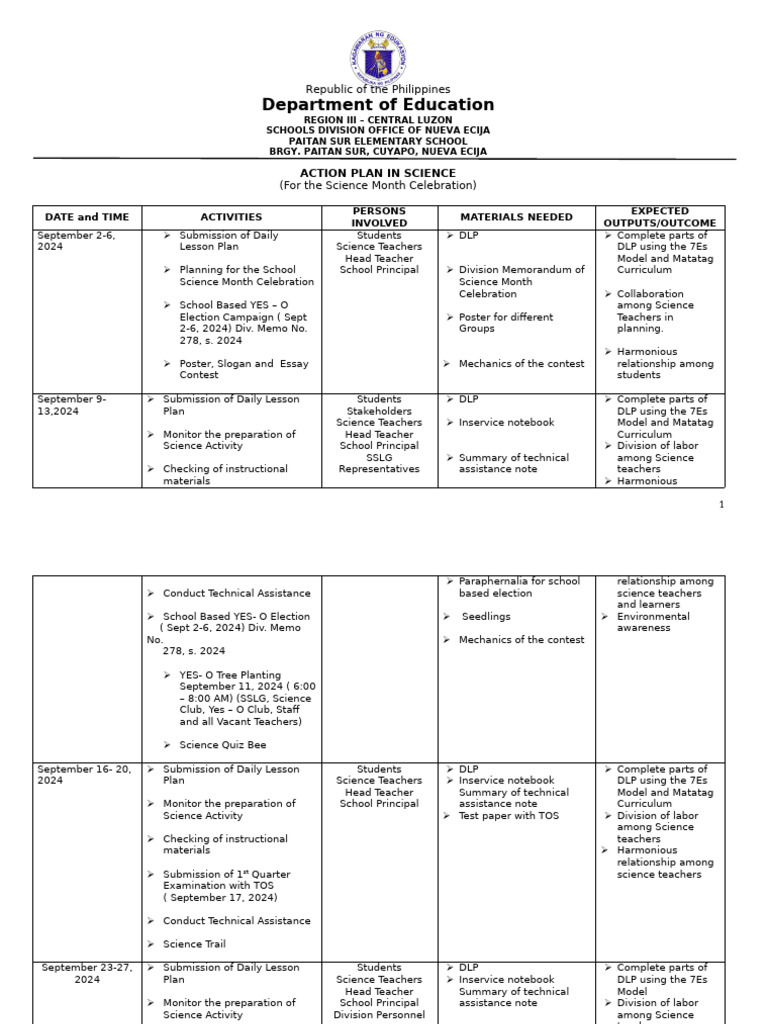 Action-Plan-Science-Month | PDF | Teachers | Teaching