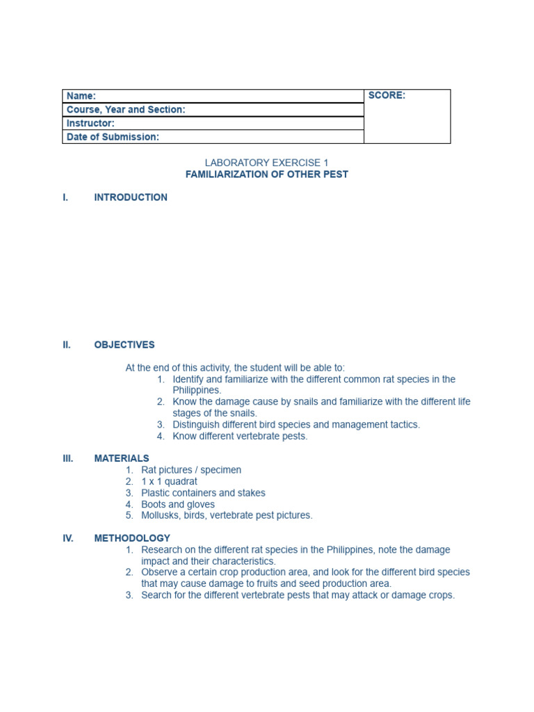 Other Pest Laboratory Activity | PDF