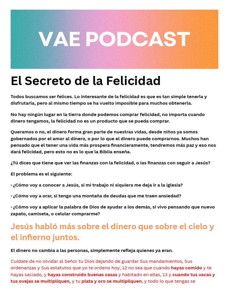 Vae Podcast: El Secreto de La Felicidad | PDF | Jesús | Judas Iscariote