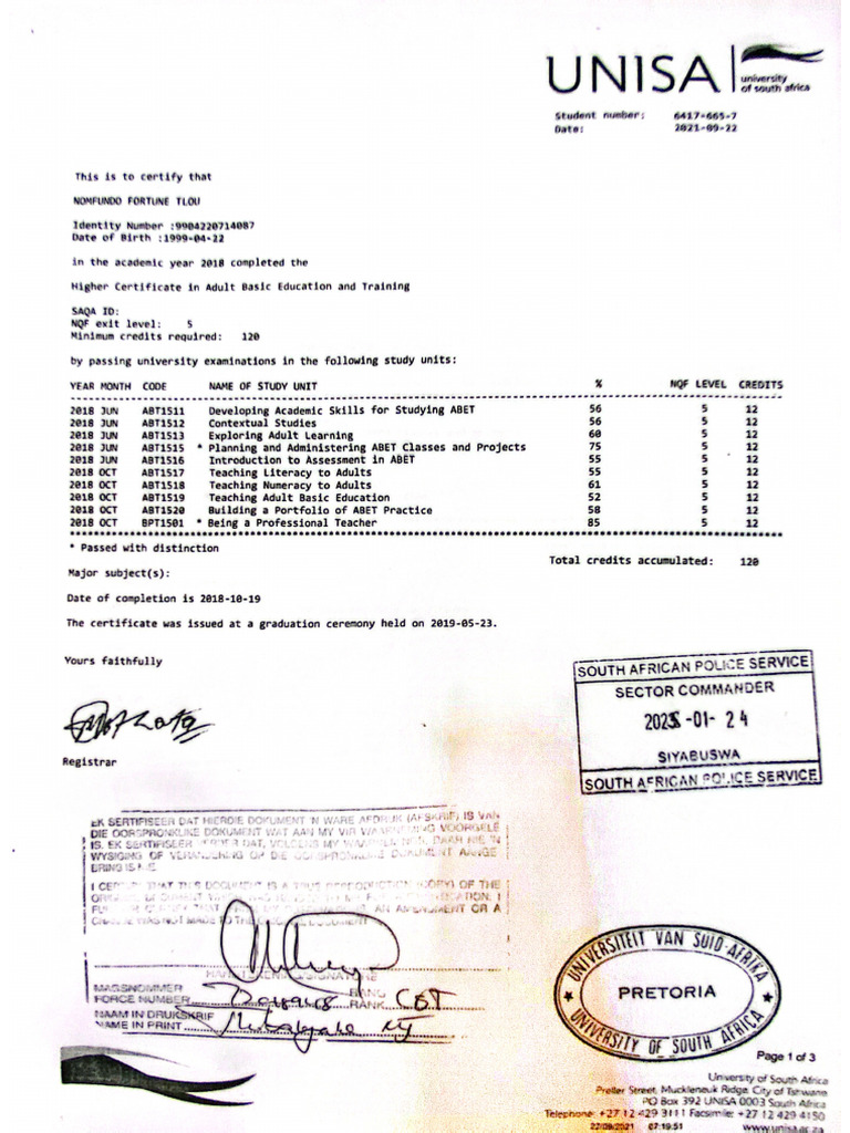 Unisa Certificate | PDF