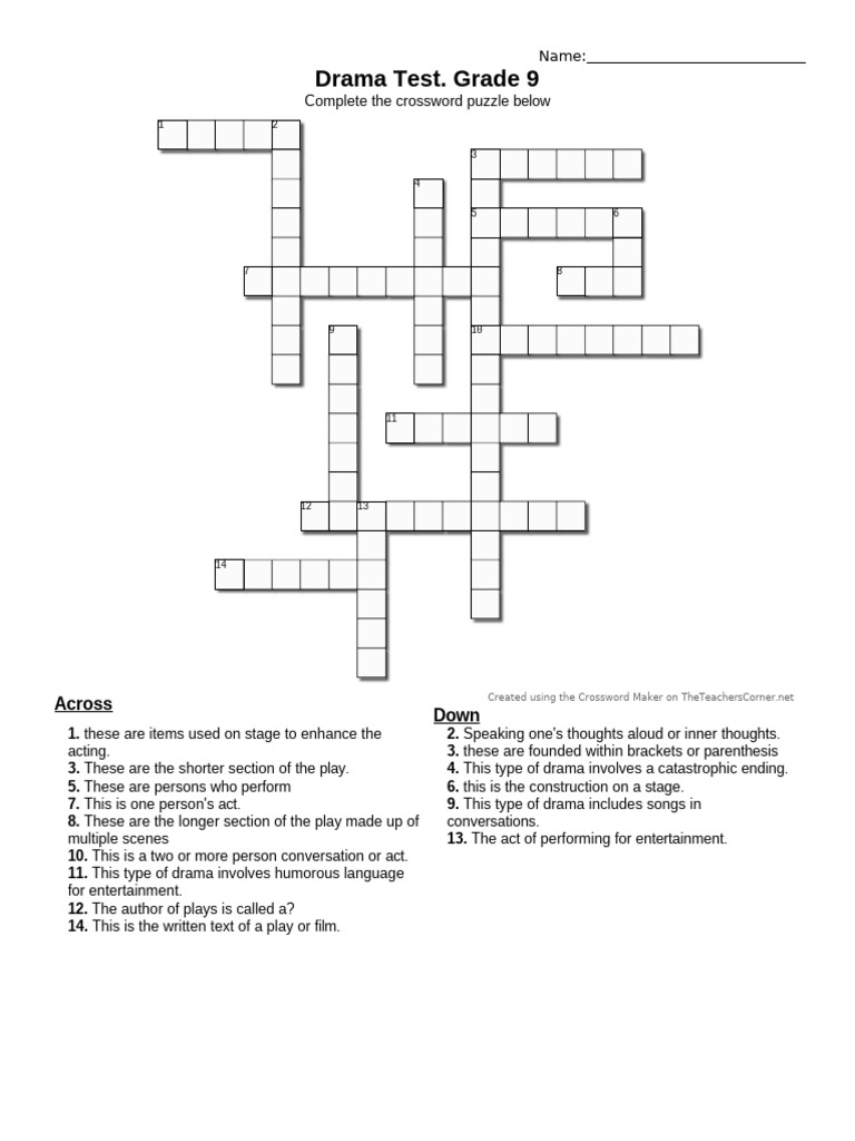Grade 9 Drama Crossword Puzzle | PDF