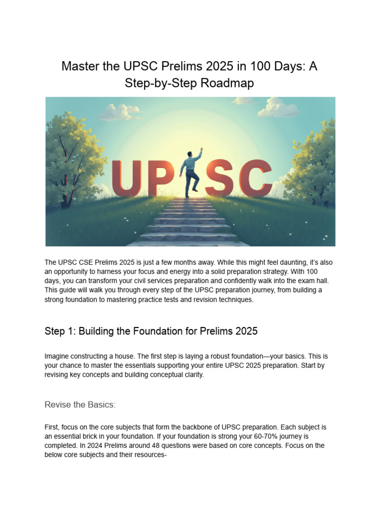 Master The UPSC Prelims 2025 in 100 Days: A Step-by-Step Roadmap | PDF