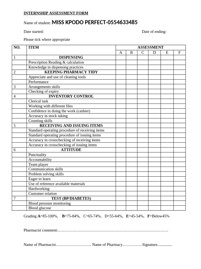 Internship Assessment Form | PDF